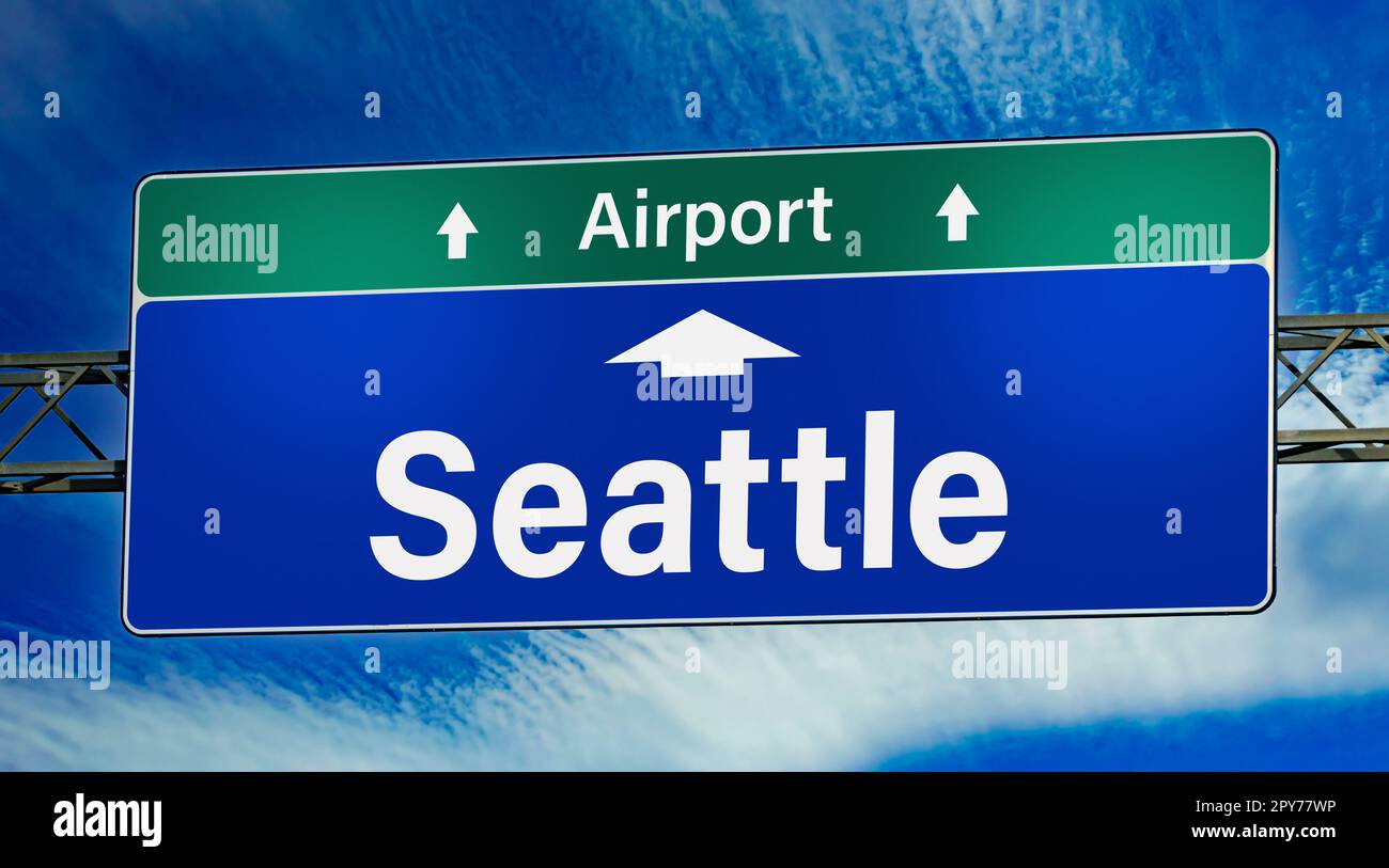 Road sign indicating direction to the city of Seattle Stock Photo - Alamy