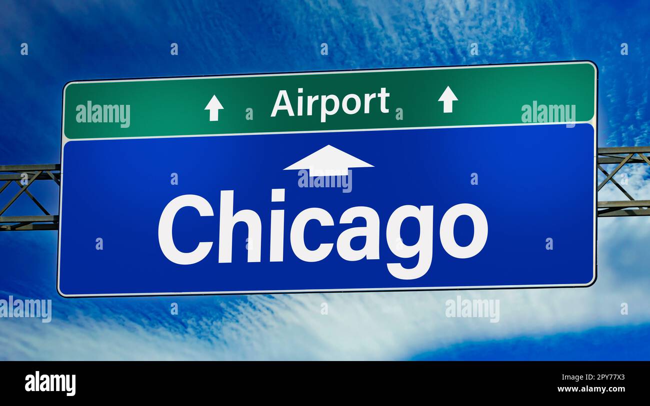 Road sign indicating direction to the city of Chicago Stock Photo - Alamy