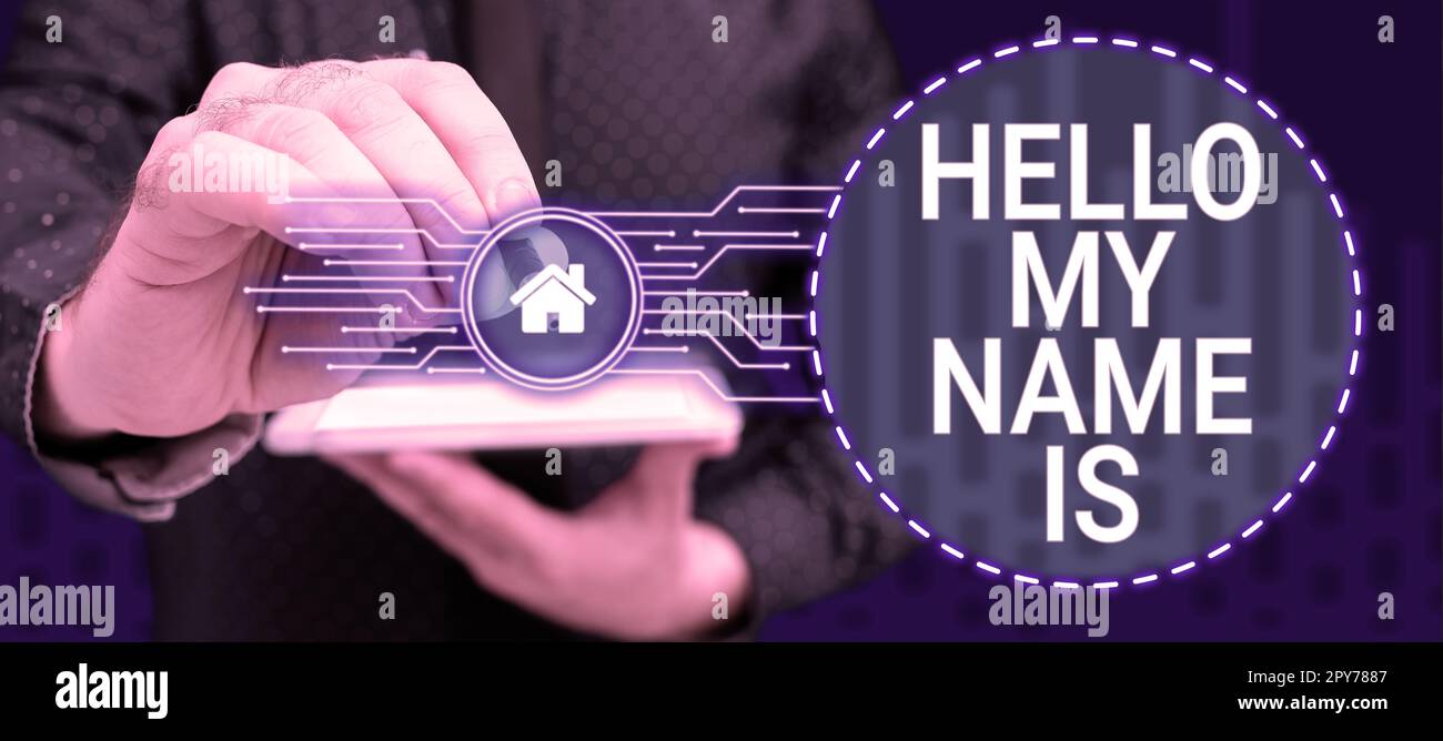 Writing displaying text Hello My Name Is. Business idea introducing yourself to new people ...