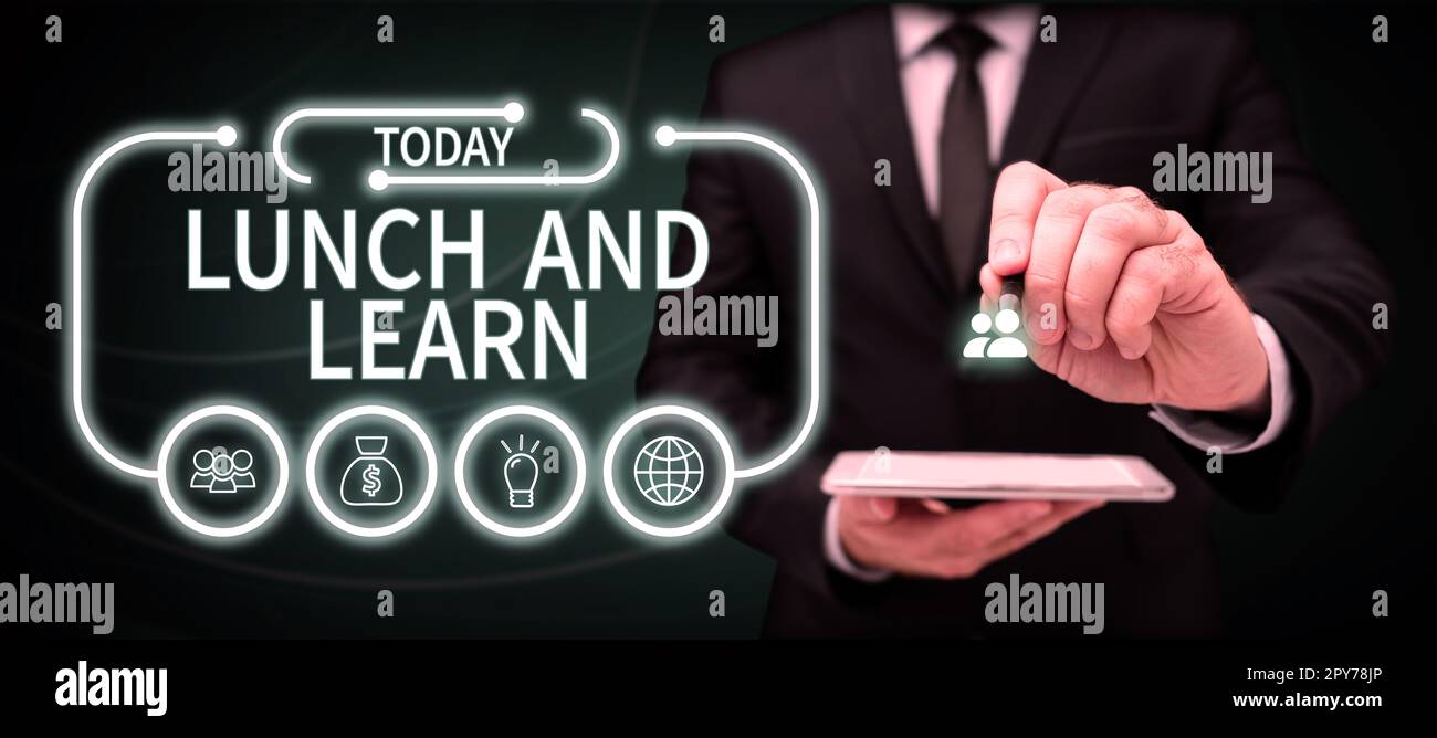 Text sign showing Lunch And Learn. Word Written on Have meal and study ...