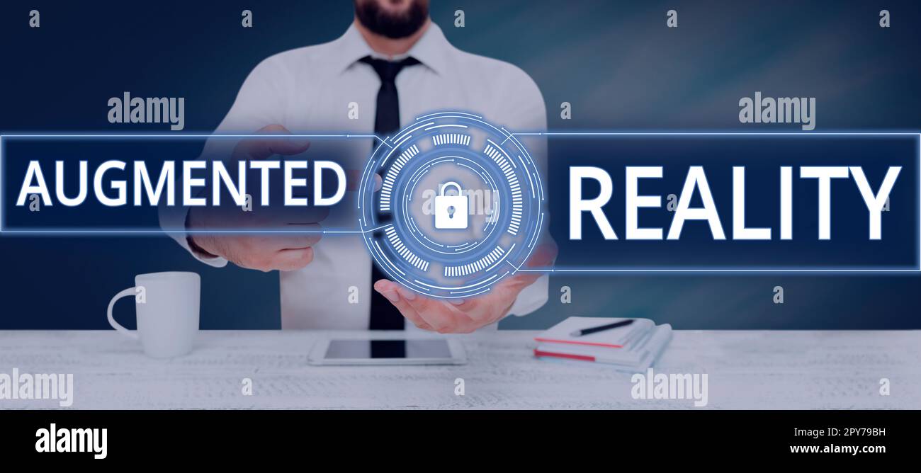 Writing displaying text Augmented Reality. Business overview technology ...