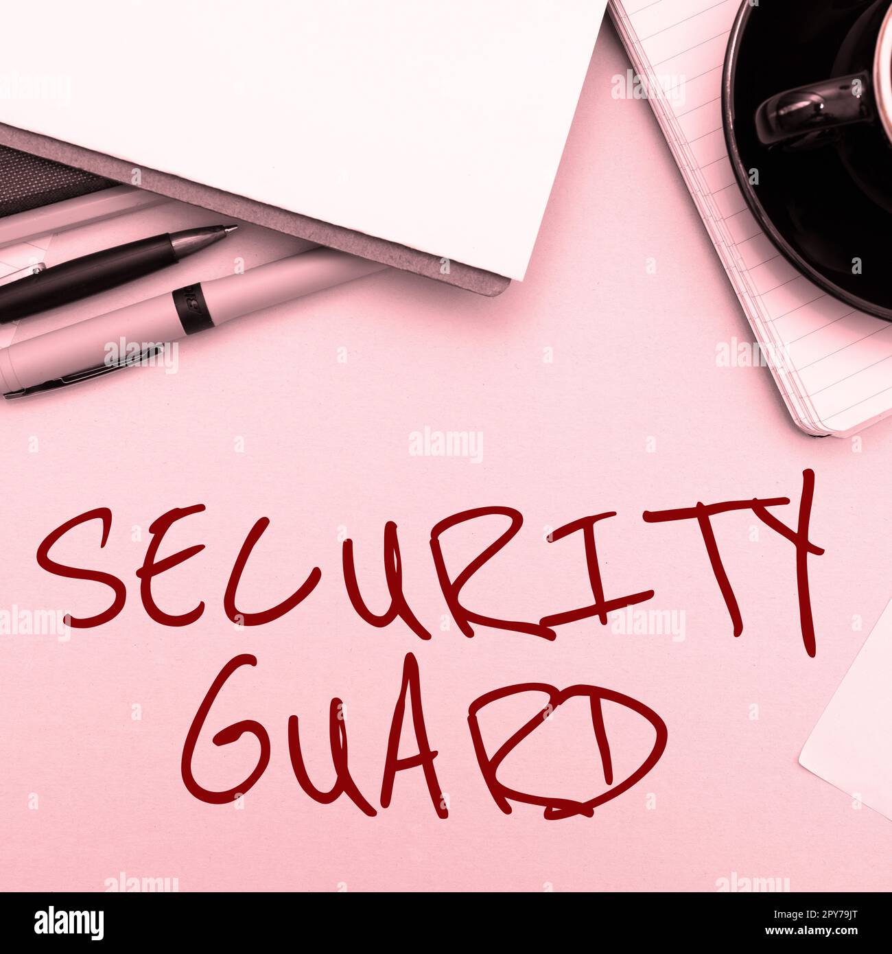 Sign Displaying Security Guard Word Written On Tools Used To Manage Multiple Security