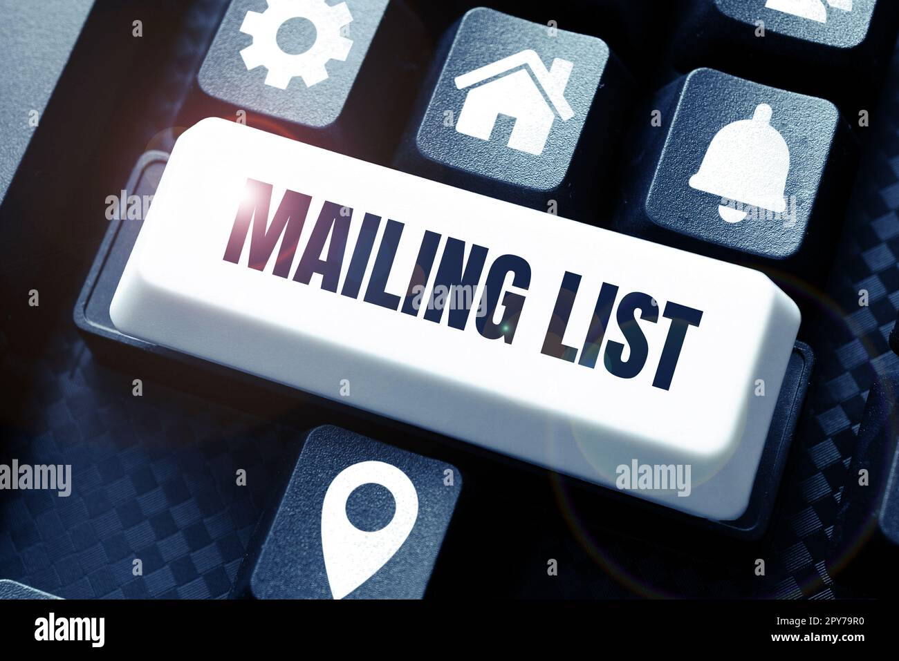 Hand writing sign Mailing List. Word Written on list of people who ...