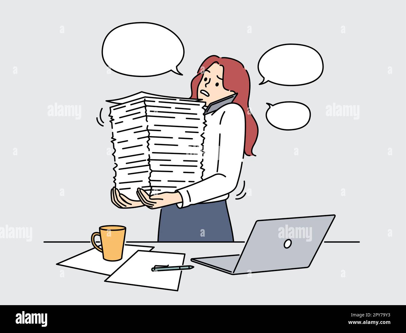 Woman office desk piles of paperwork hi-res stock photography and ...