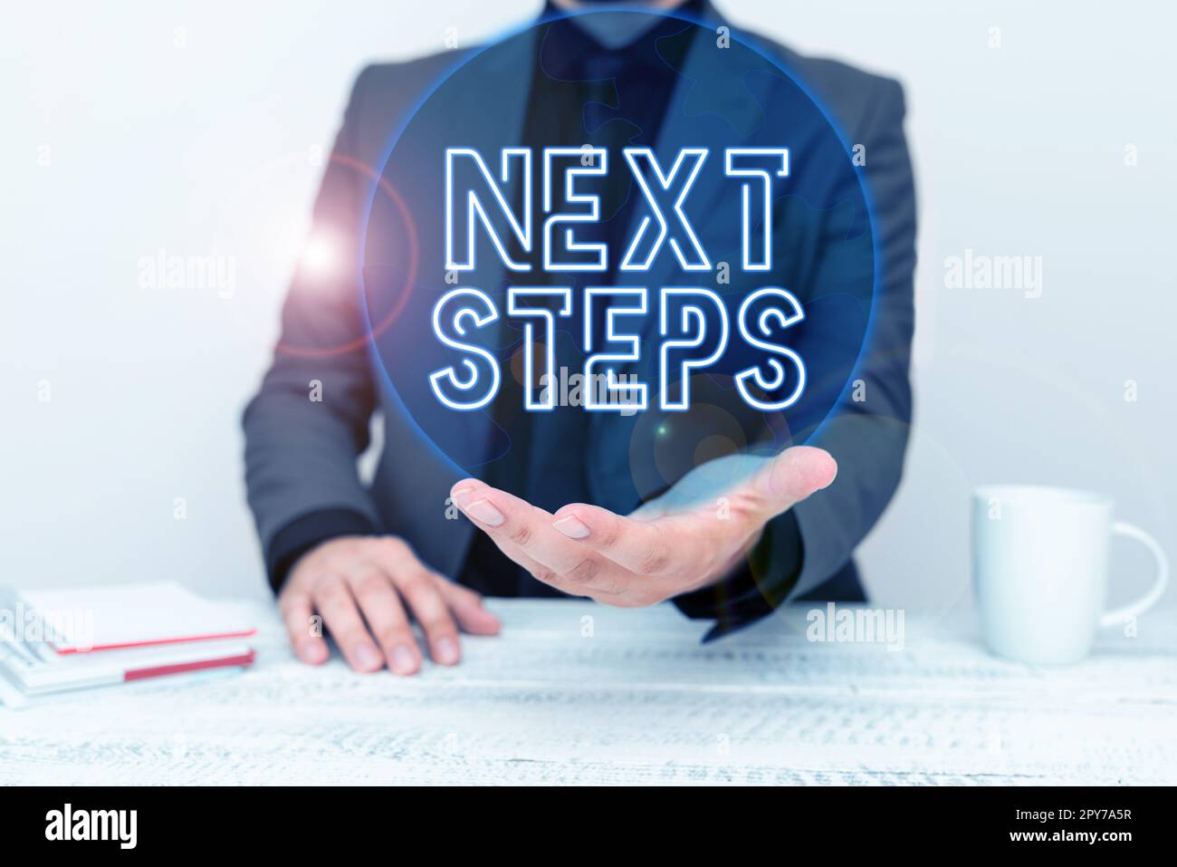 Hand writing sign Next Steps. Business idea numper of process going to ...