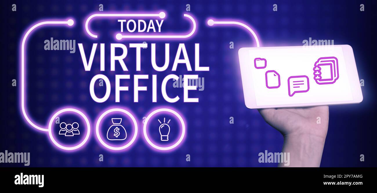 Hand writing sign Virtual Office. Word for Mobile work-environment ...