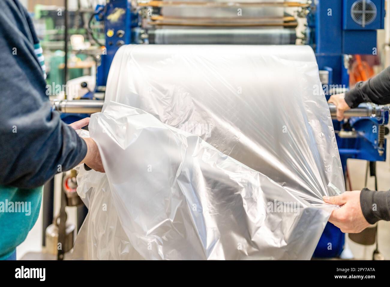 production of plastic bags in the factory Stock Photo - Alamy