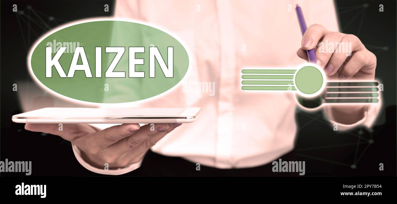 Conceptual caption Kaizen. Business idea a Japanese business philosophy ... Conceptual caption Kaizen. Business idea a Japanese business philosophy ...