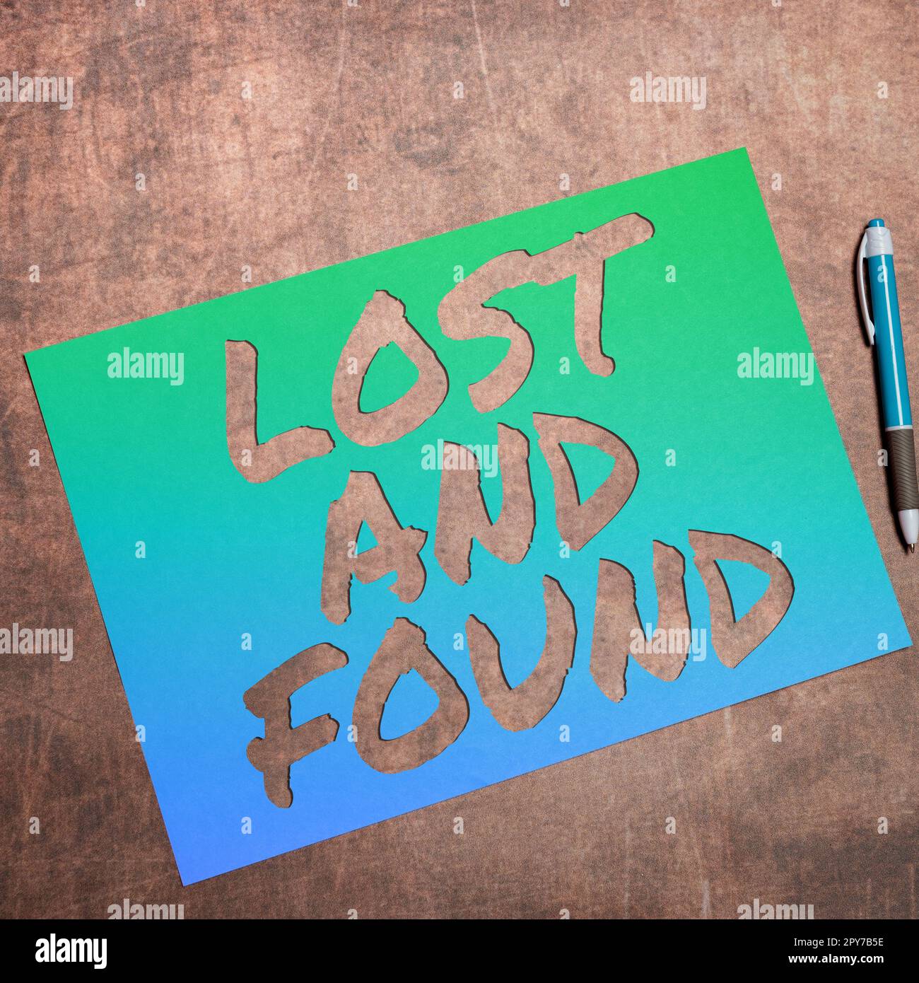 Text caption presenting Lost And Found. Word Written on Place where you ...