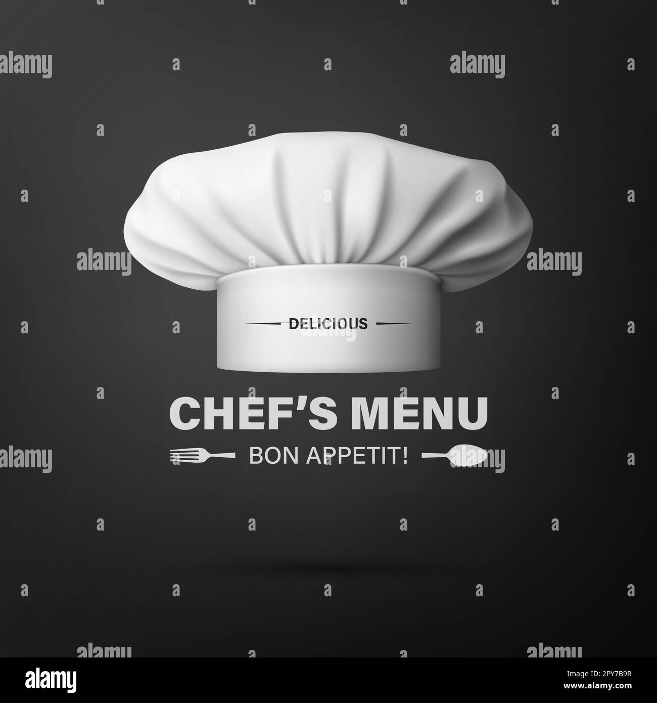 Vector Banner with 3d Realistic White Chef Hat, Toque on Black ...