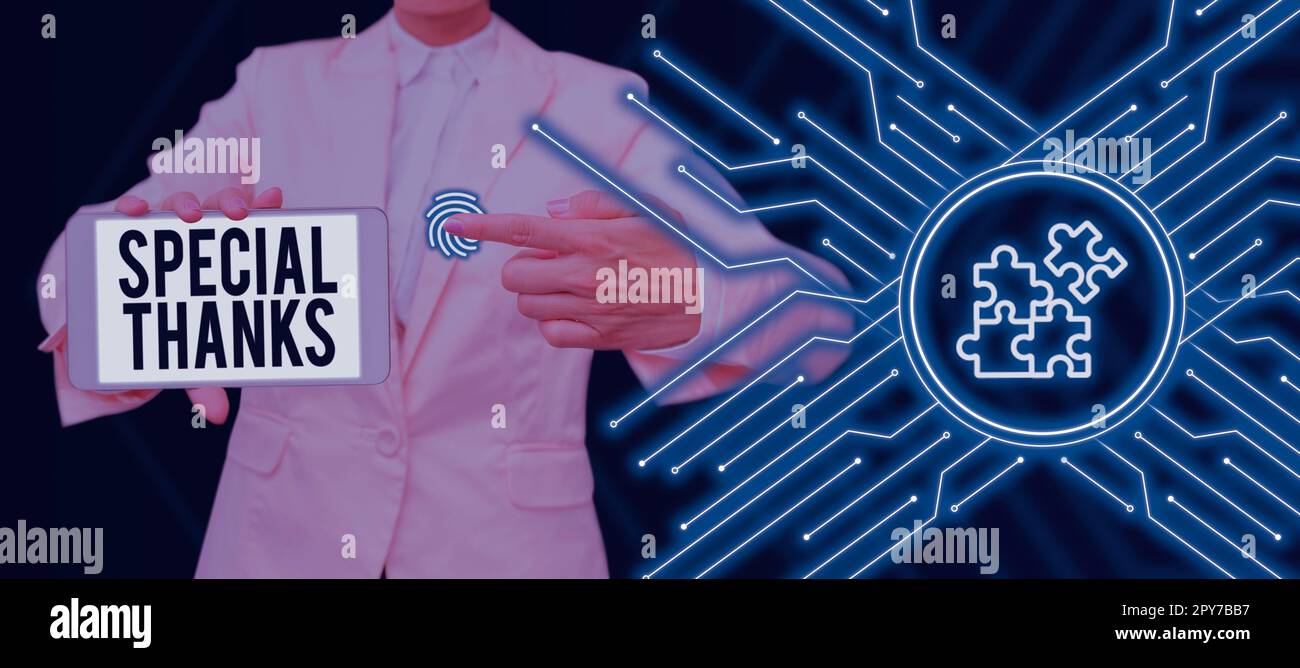 Writing displaying text Special Thanks. Word for expression of ...