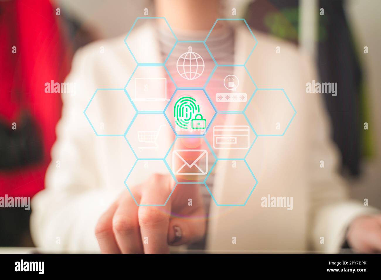 Woman refuses to unlock AI interface with her fingerprint Stock Photo ... Woman refuses to unlock AI interface with her fingerprint Stock Photo ...