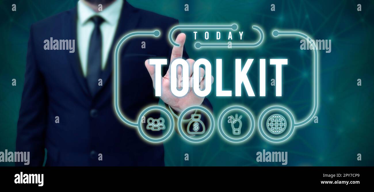 Conceptual caption Toolkit. Business approach set of tools kept in a ...