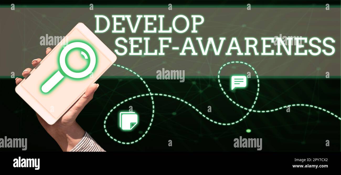 Text showing inspiration Develop Self Awareness. Business overview Improve sharp realization of ...