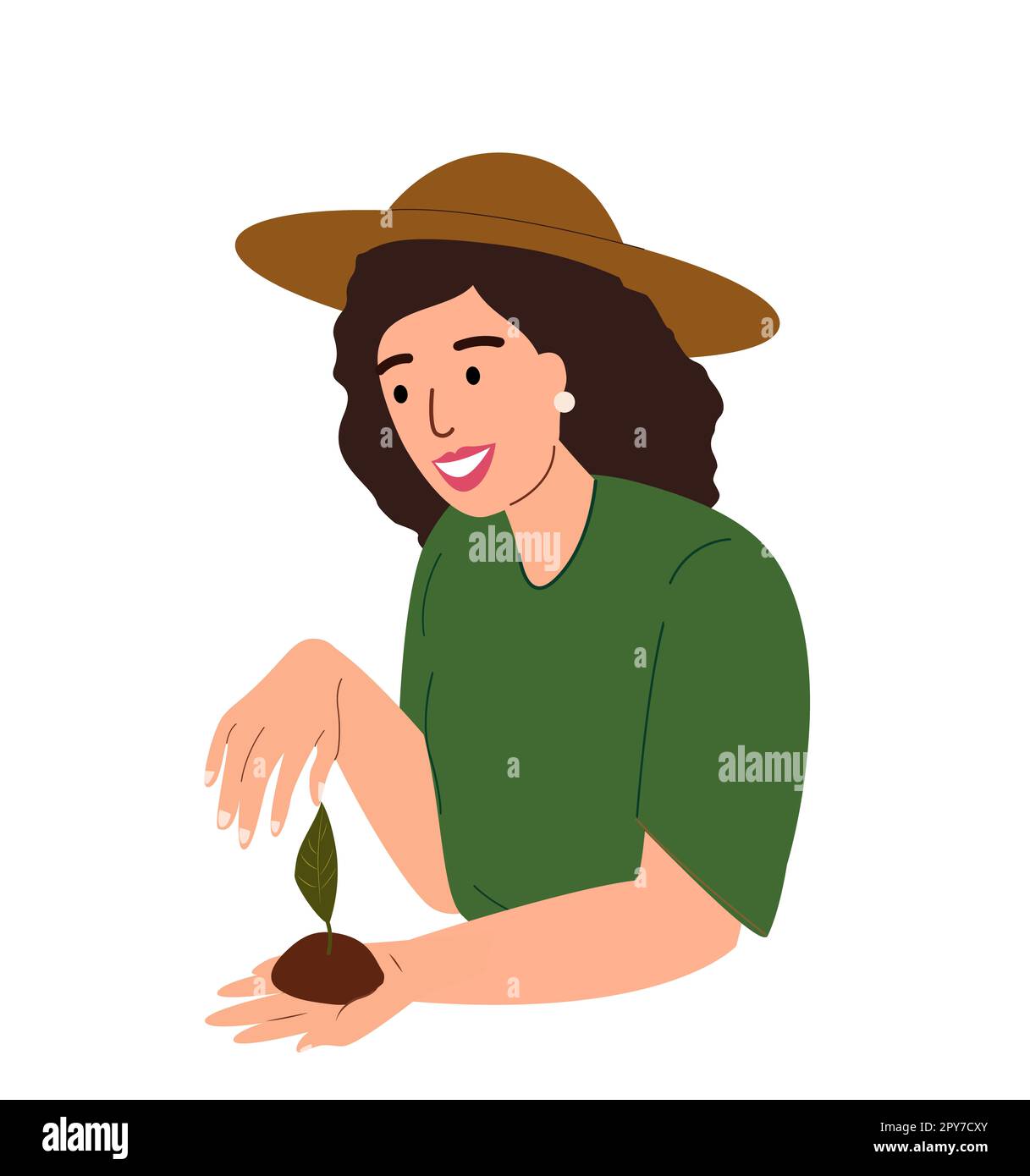 Plant and environment care concept.Woman farmer holding seedling ...