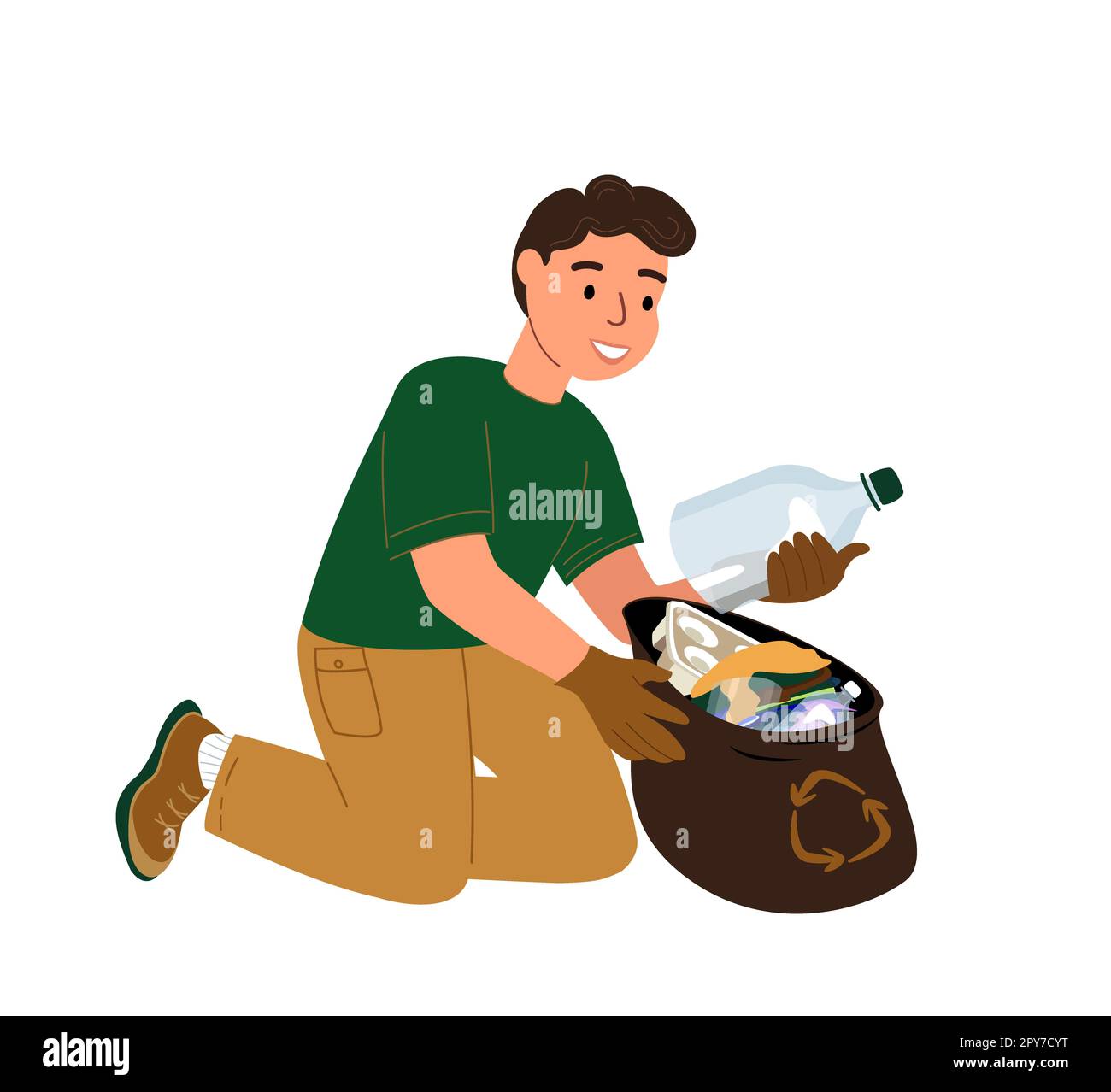 Kid Boy Pull Garbage Sack. Save the Planet. Child Character Cleaning ...