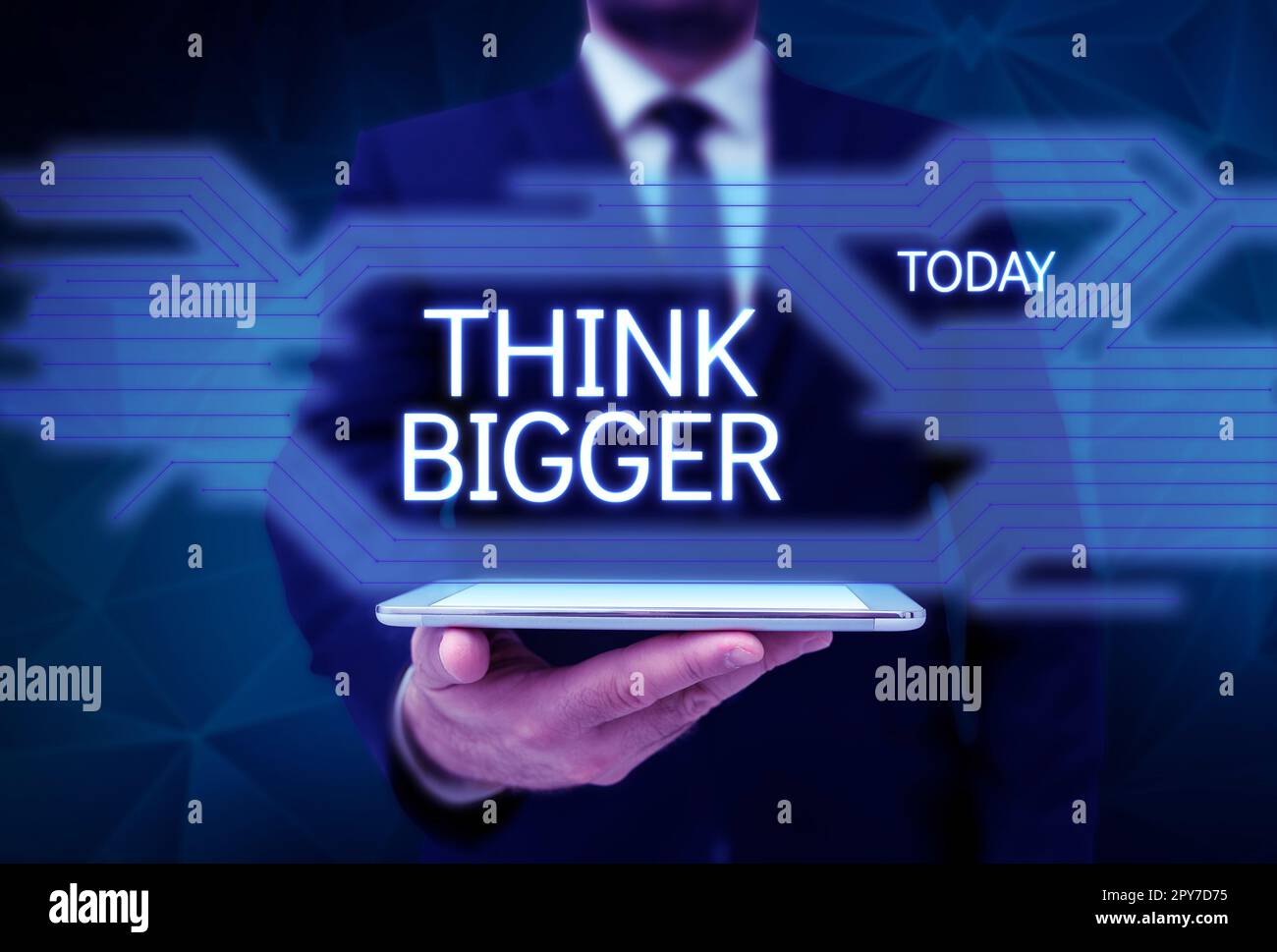 Text caption presenting Think Bigger. Concept meaning being able to ...