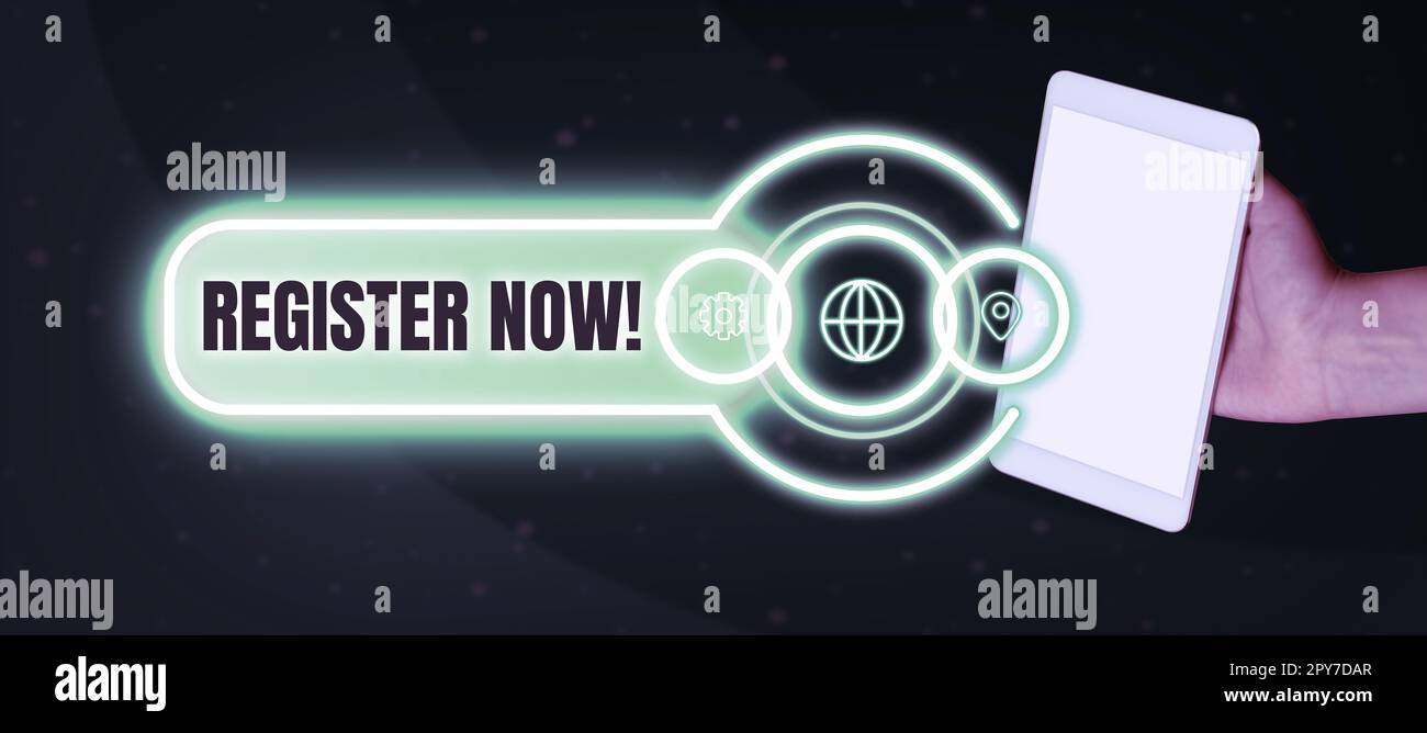 Hand writing sign Register Now. Business concept Name in an Official ...