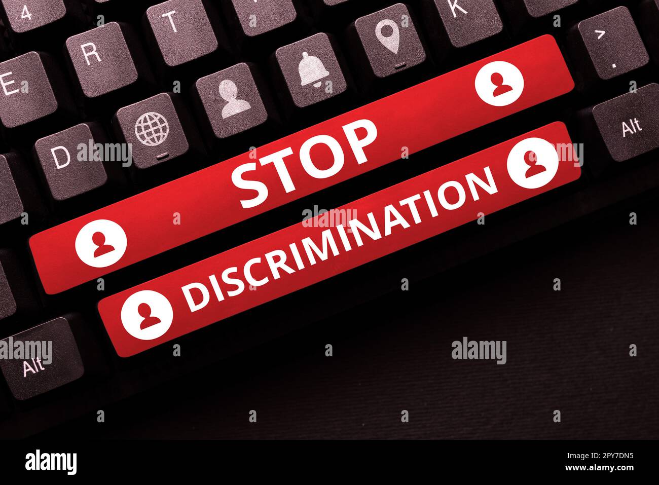 Sign displaying Stop Discrimination. Word Written on Prevent Illegal ...