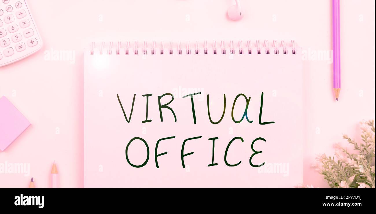 Sign displaying Virtual Office. Business idea Mobile work-environment ...