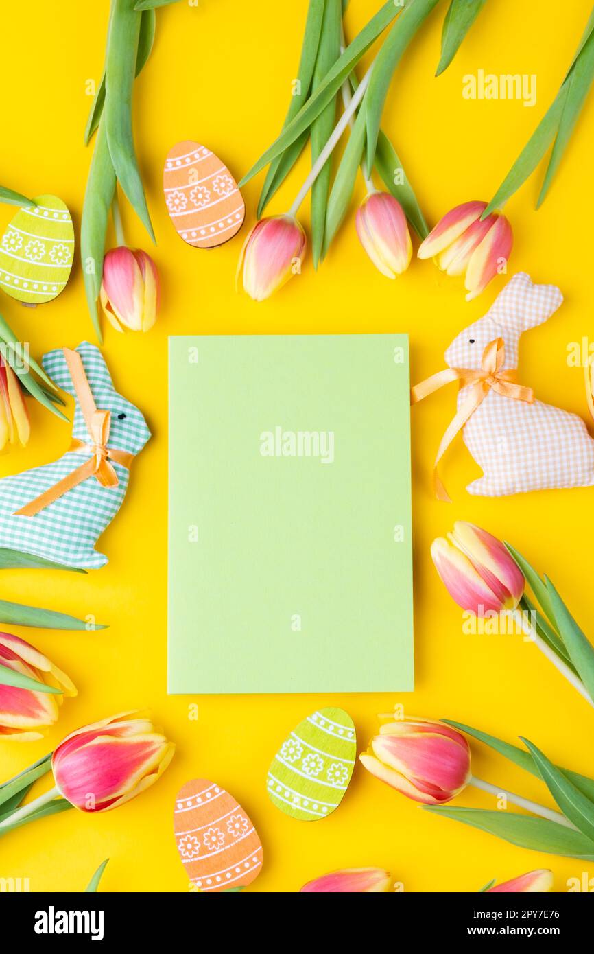 Template for Easter greeting card. Easter festive frame with eggs ...