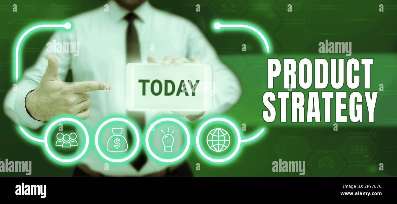 Sign displaying Product Strategy. Word Written on long term plan ... Sign displaying Product Strategy. Word Written on long term plan ...
