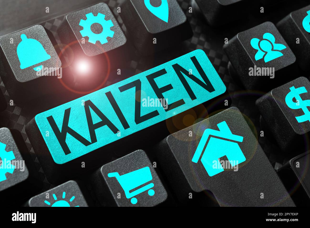 Hand writing sign Kaizen, Word Written on a Japanese business ...