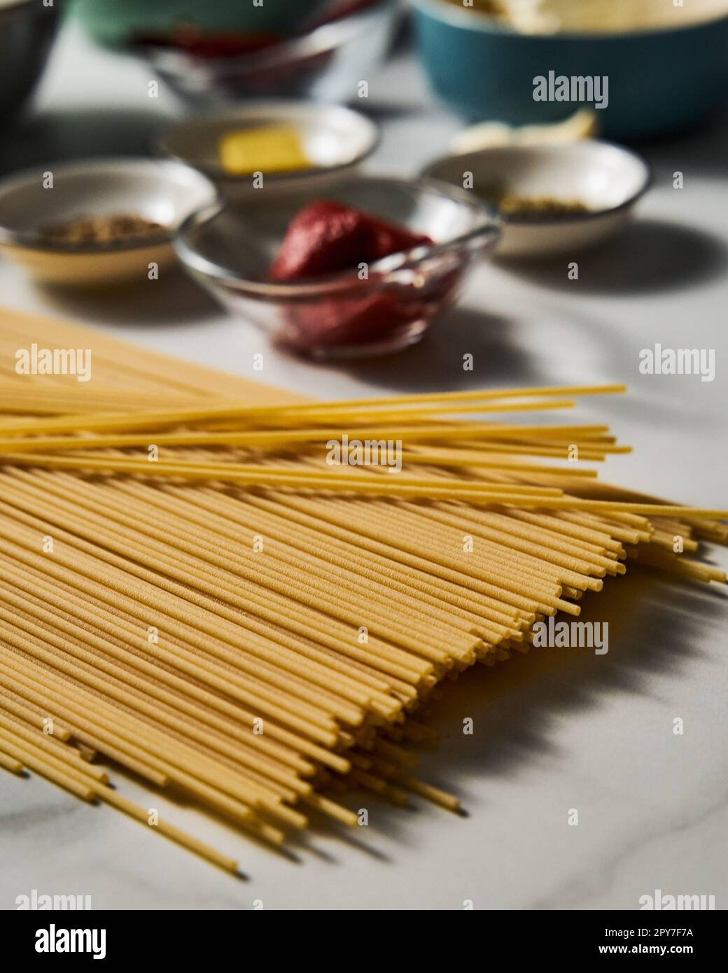 Mexican pasta ingredients. Pasta with sauce based on sour cream and ...