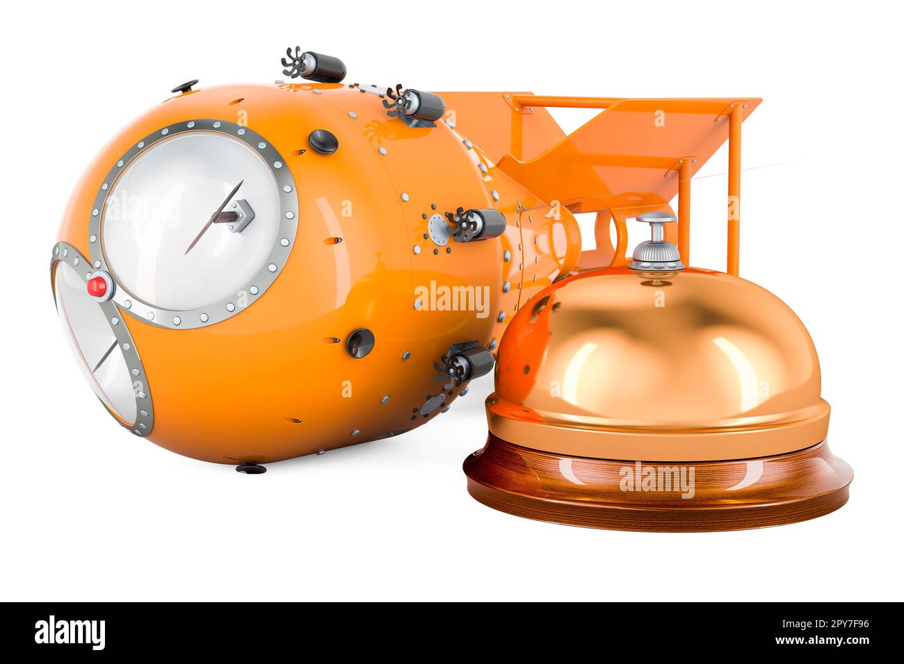 Atomic bomb, nuclear weapon with reception bell. 3D rendering isolated ...