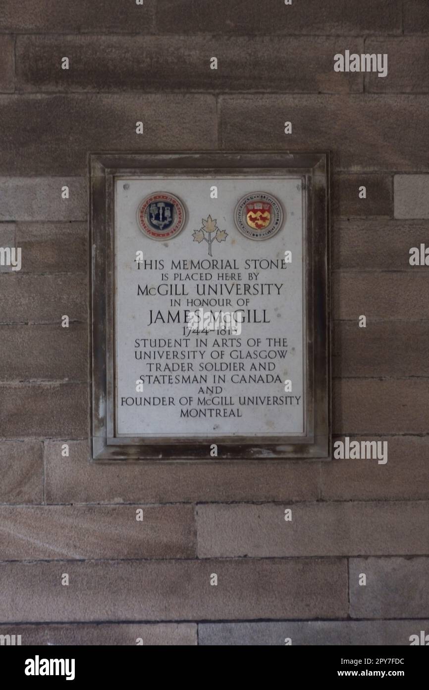 Memorial stone at the University of Glasgow in honour of James McGill ...