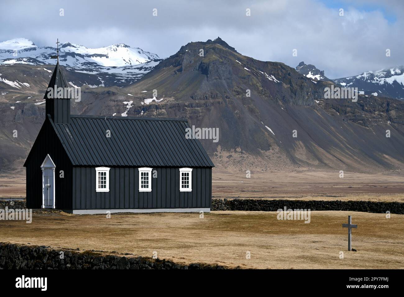Black church of Budir on the Snaefellsnes peninsula in the west of ...