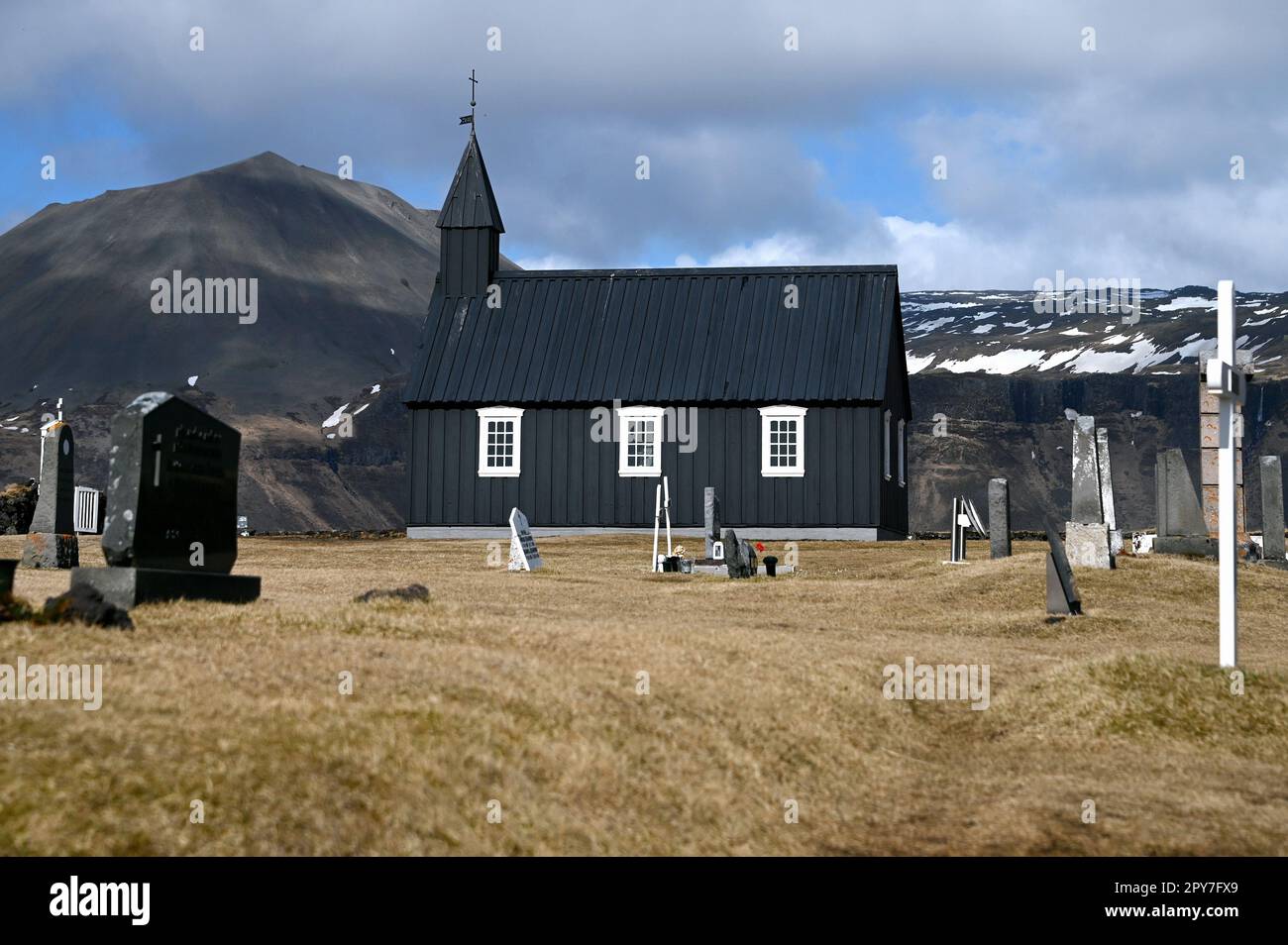 Black church of Budir on the Snaefellsnes peninsula in the west of ...