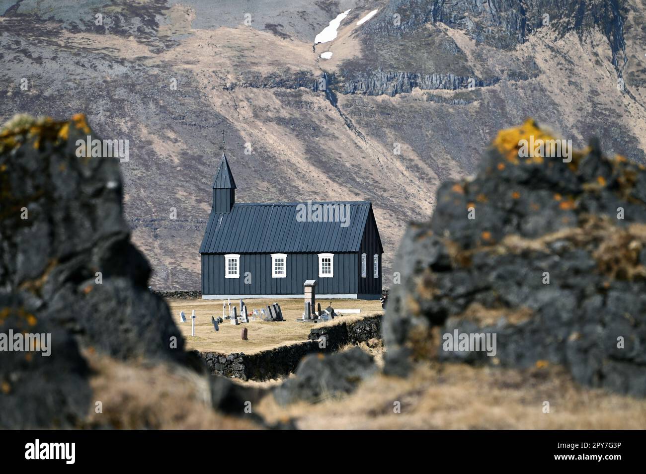 Black church of Budir on the Snaefellsnes peninsula in the west of ...