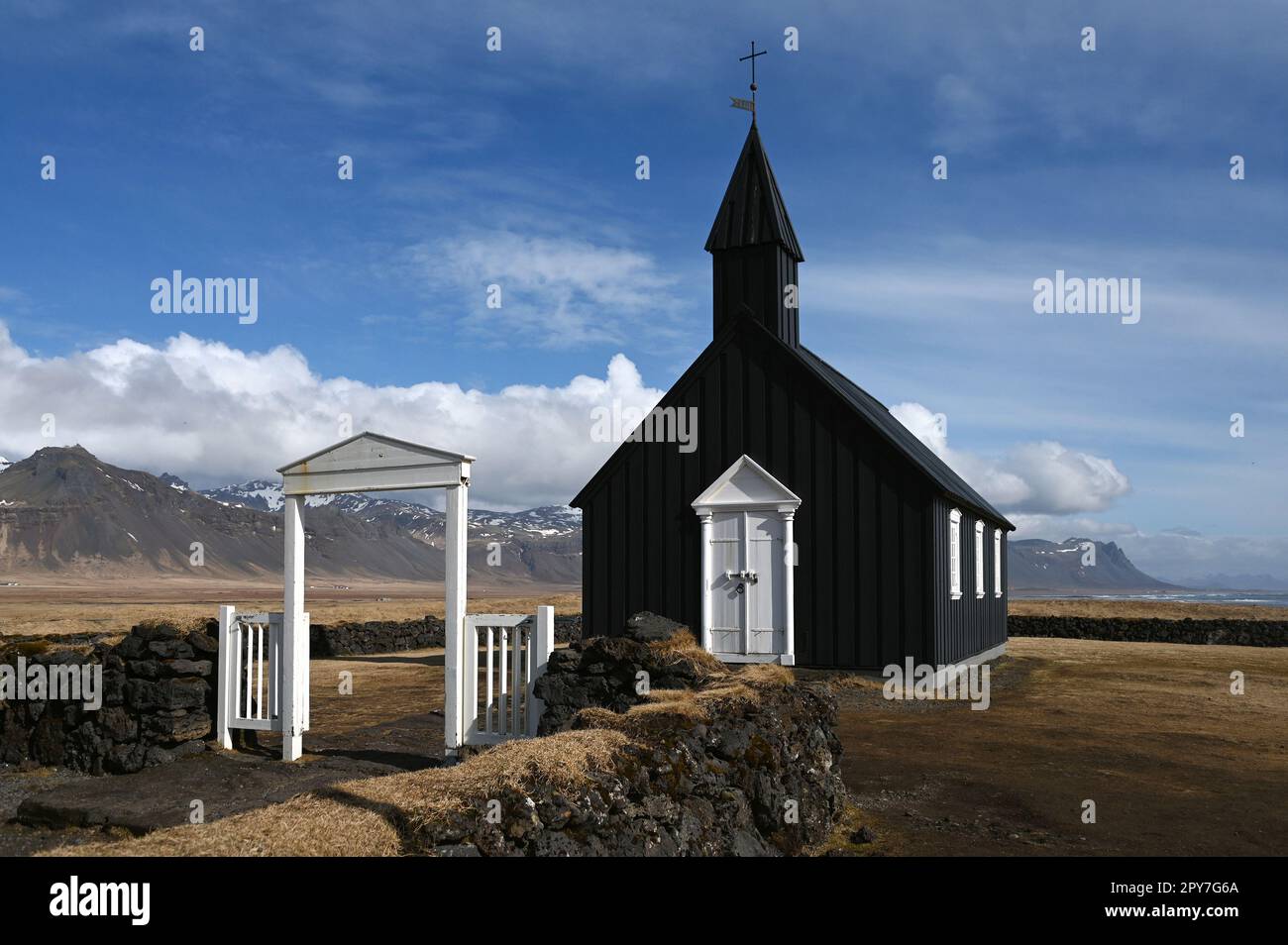 Black church of Budir on the Snaefellsnes peninsula in the west of ...