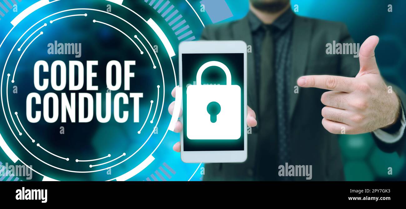 Text sign showing Code Of Conduct. Business idea Ethics rules moral ...