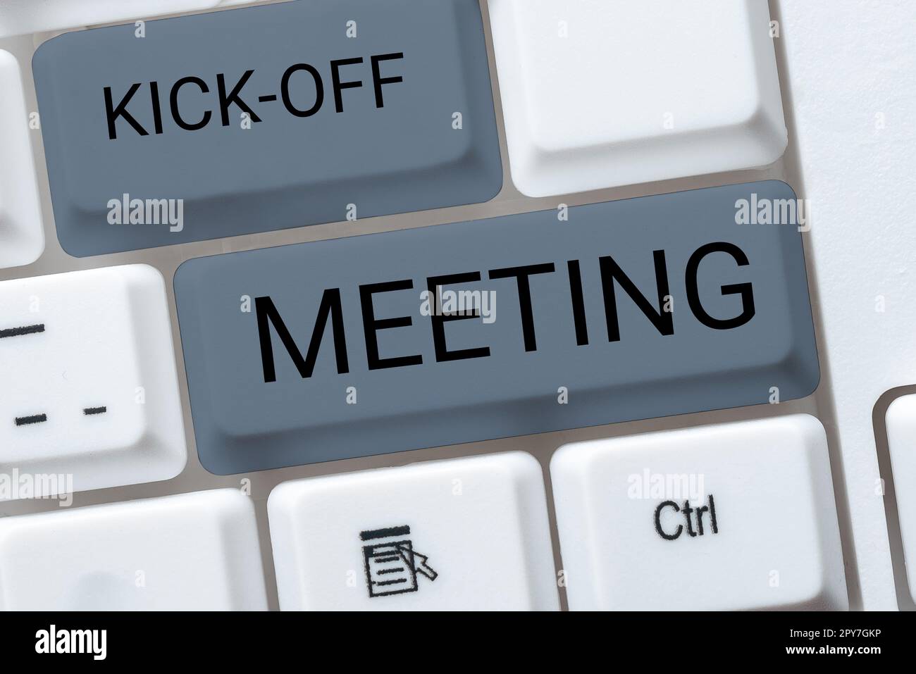 Sign displaying Kick Off Meeting. Business showcase first meeting with ...