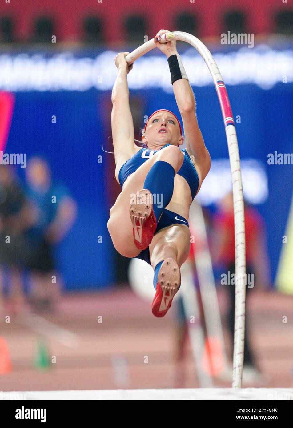 Sandi Morris participating in the pole vault at the Doha 2019 World ...