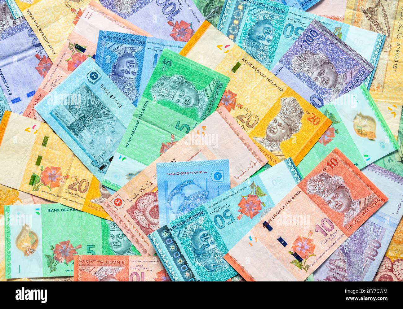 Malaysia currency of Malaysian ringgit banknotes background. Paper ...