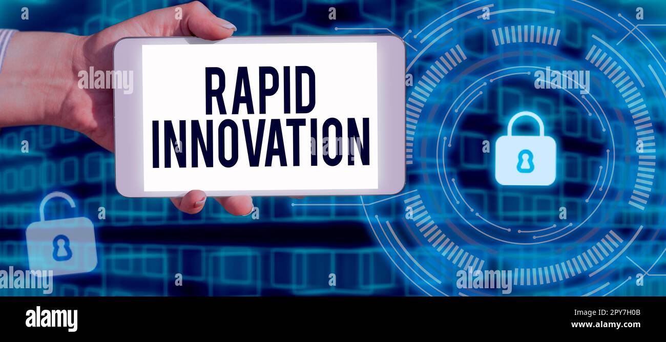 Hand writing sign Rapid Innovation. Business idea characteristic of a ...