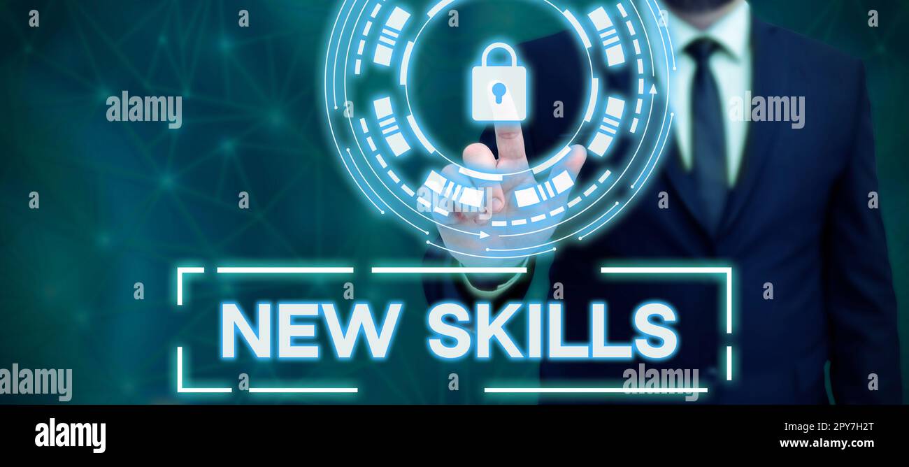 Text sign showing New Skills. Business overview Recently Acquired ...