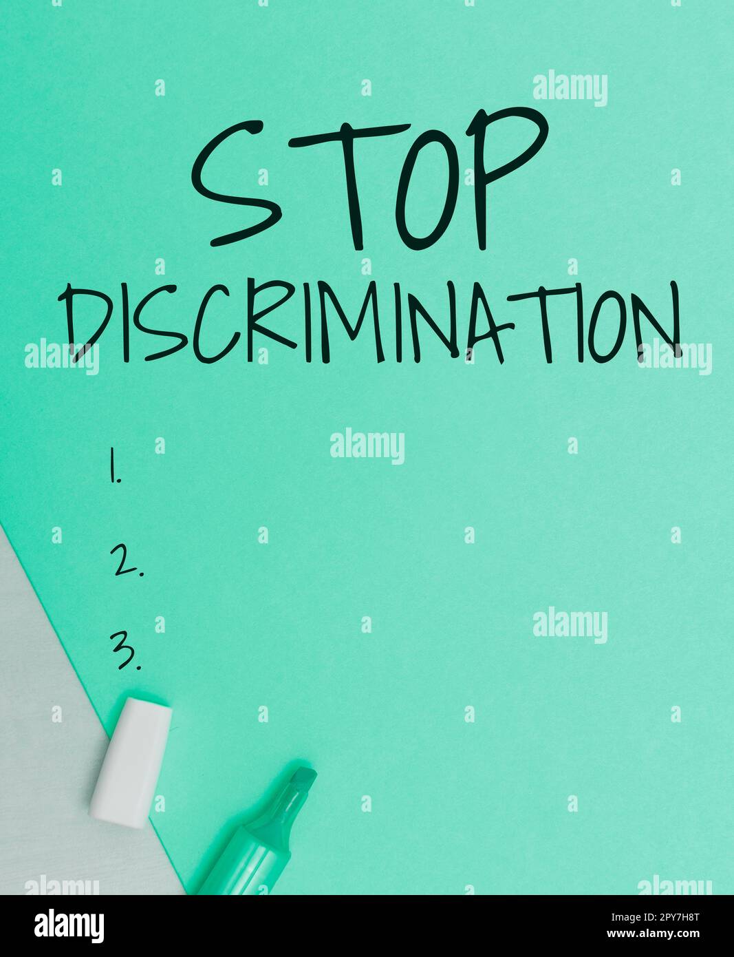 Text sign showing Stop Discrimination. Business concept Prevent Illegal ...