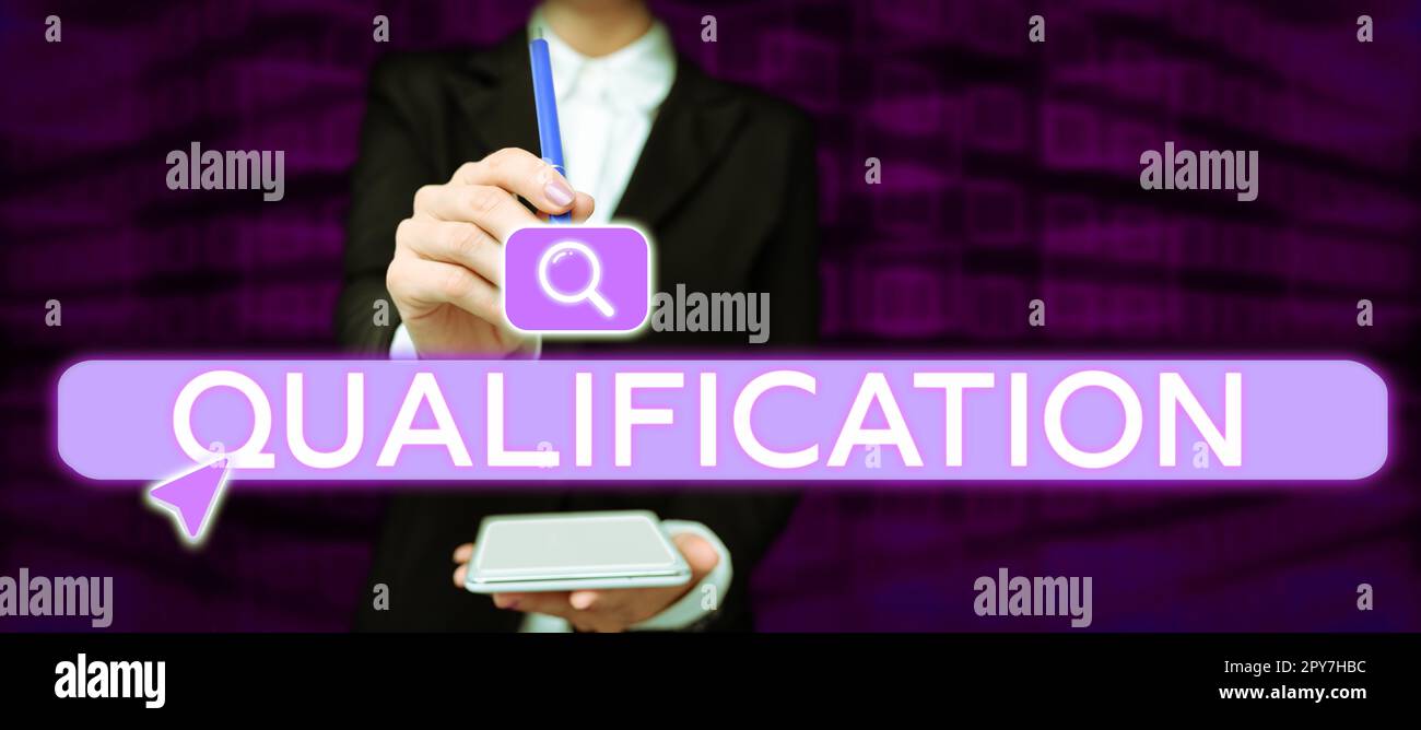 Hand writing sign Qualification. Business concept Officially permission ...
