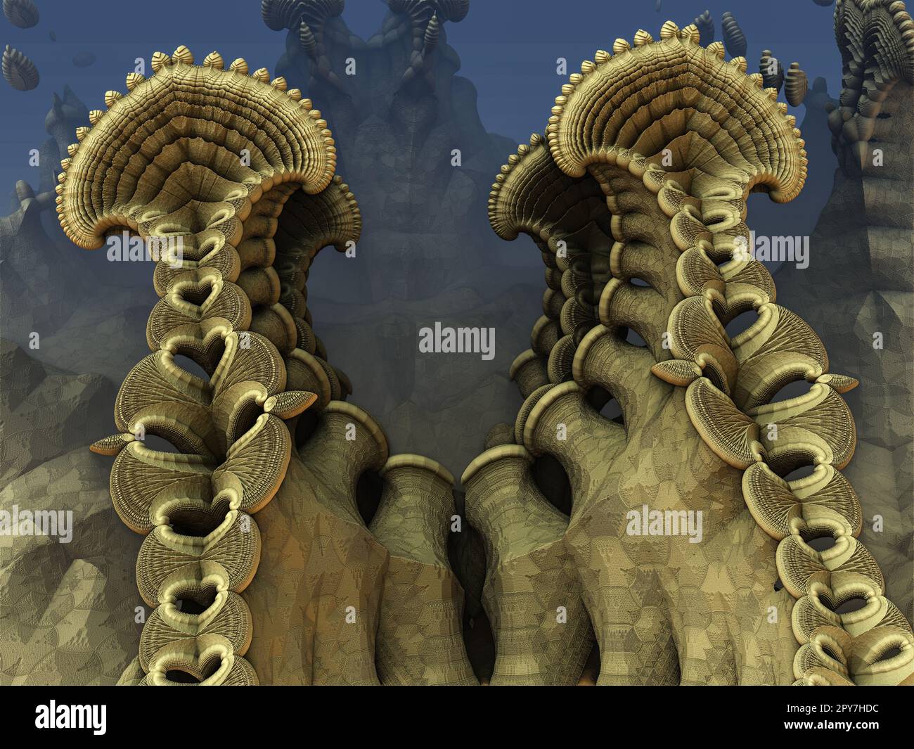 the surface of an alien mushrooms under an alien sun 3d rendering Stock ...