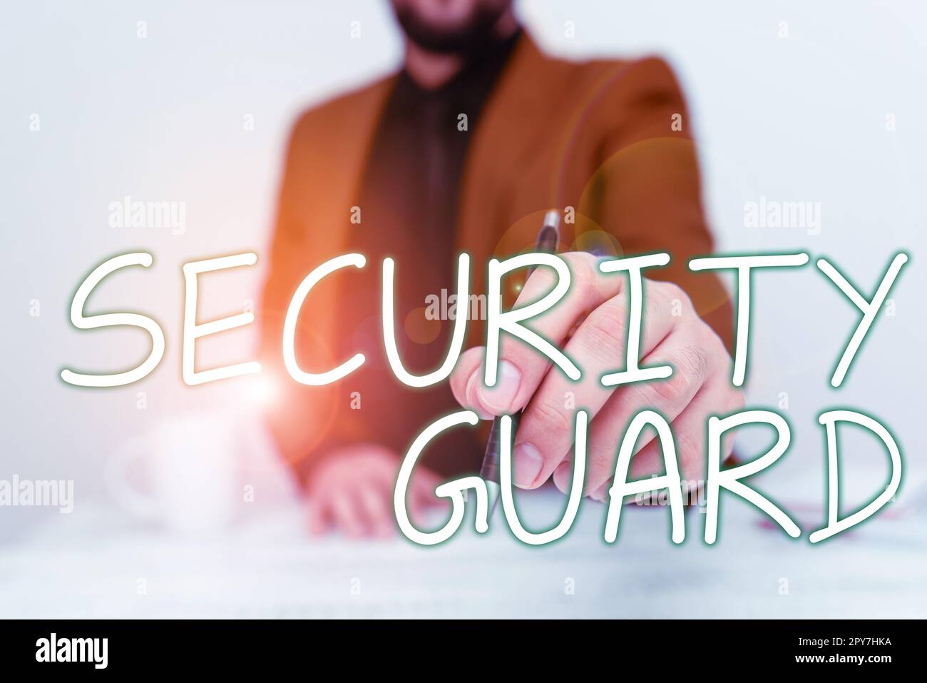 Hand writing sign Security Guard. Concept meaning tools used to manage ...