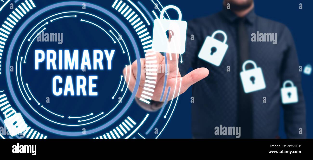 Hand writing sign Primary Care. Internet Concept health care provided ...