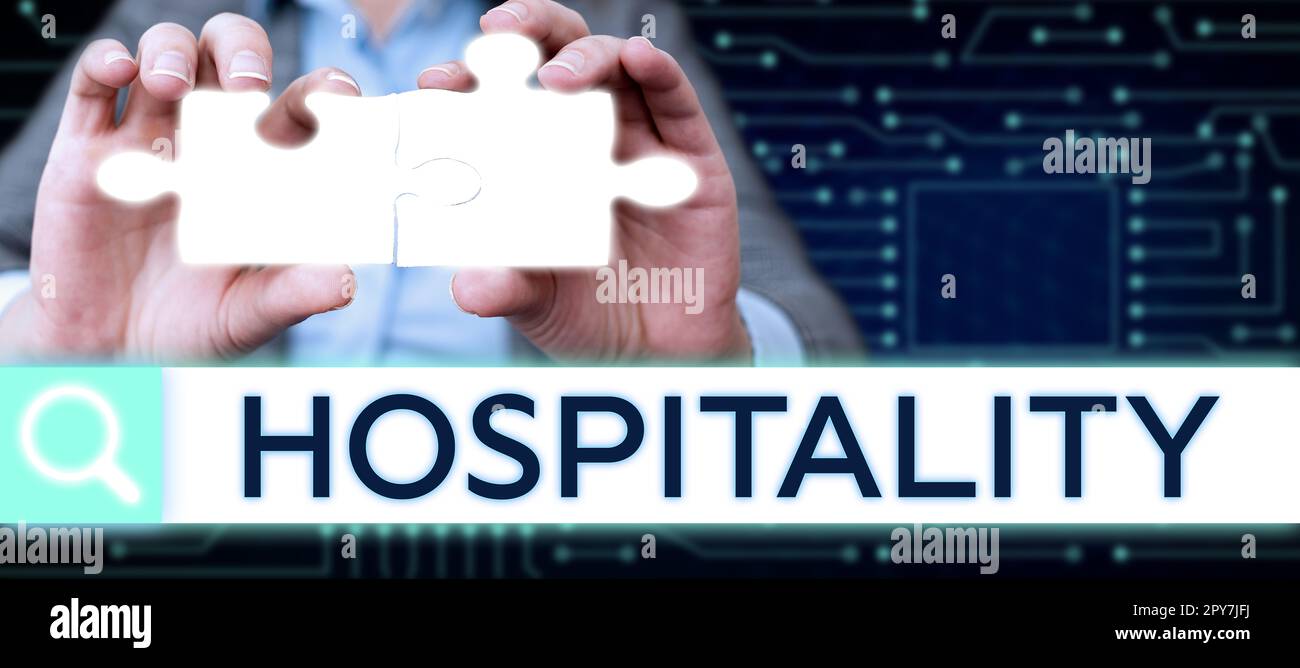 Hand writing sign Hospitality. Internet Concept the friendly and ...