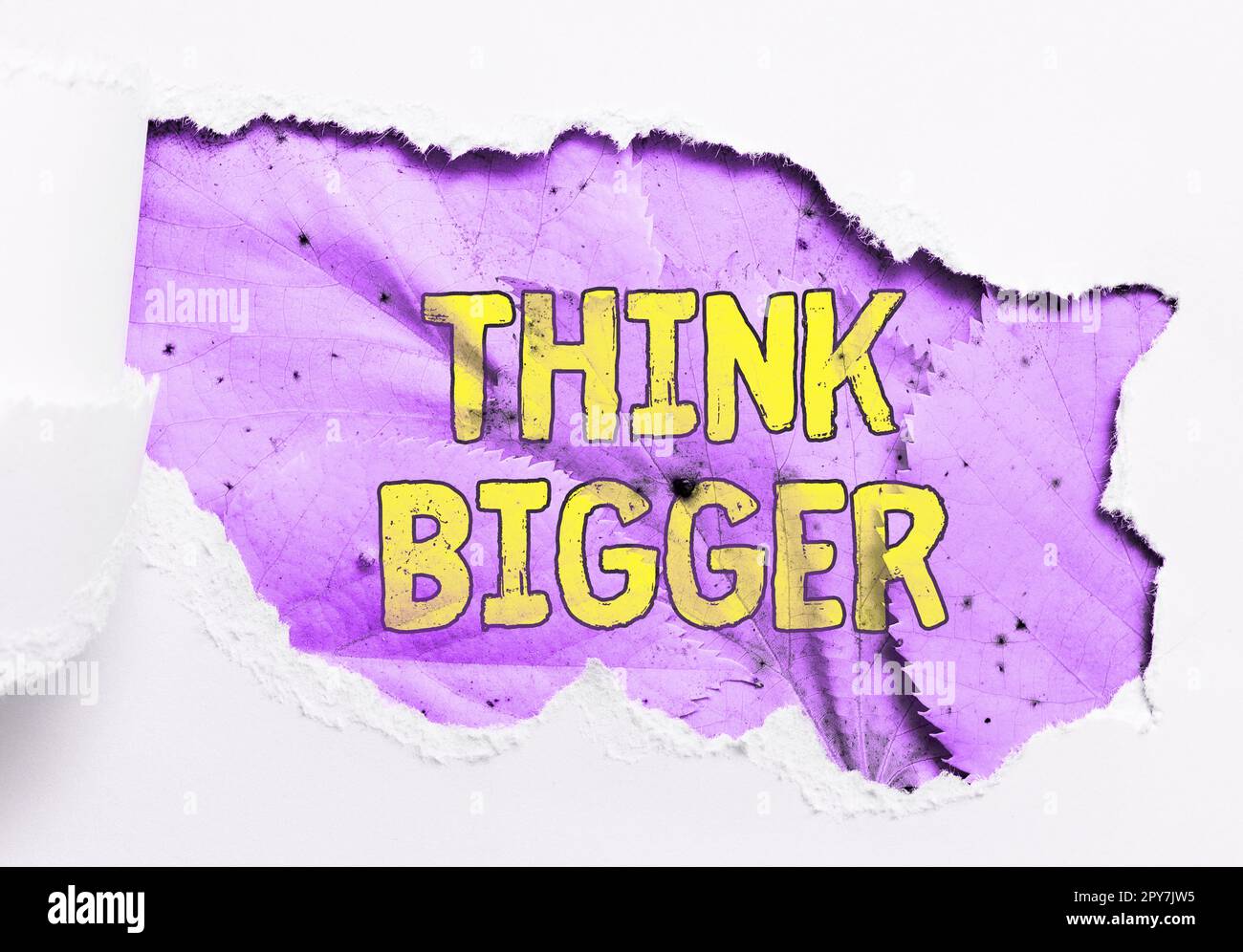 Hand writing sign Think Bigger. Word Written on being able to dream and ...