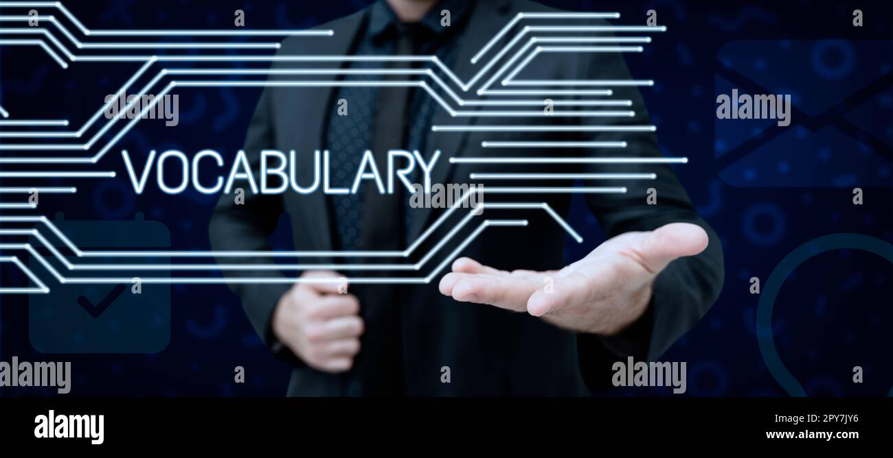 Sign displaying Vocabulary. Word Written on collection of words and ...