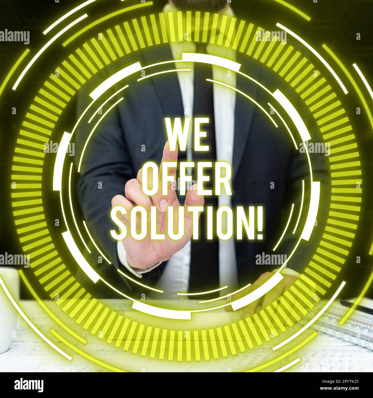 Text Caption Presenting We Offer Solution Business Idea Give Means Of Solving Problem Or