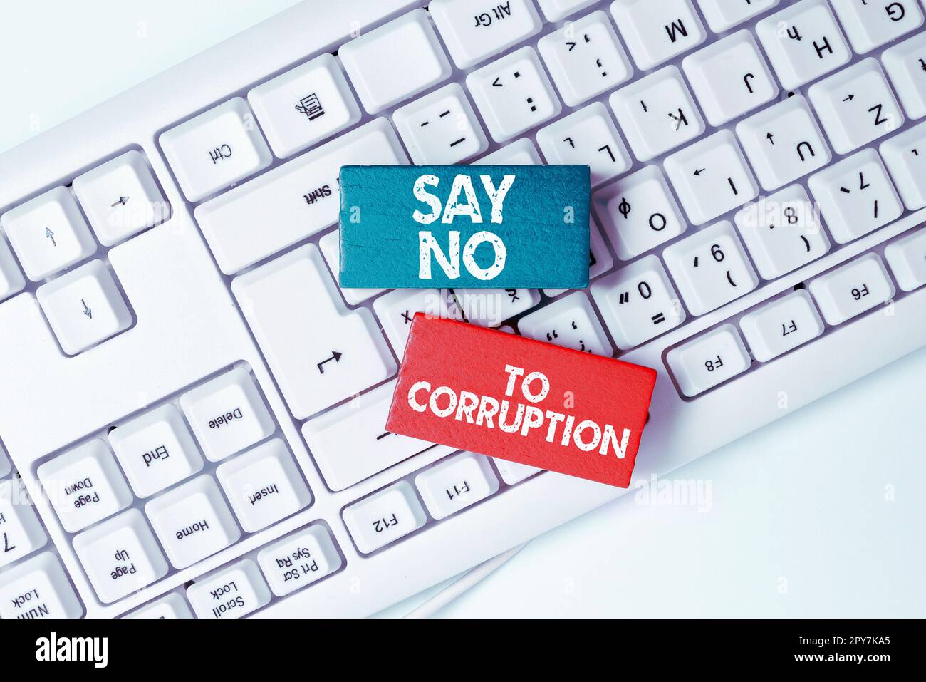 Sign displaying Say No To Corruption. Business idea Introducing ...